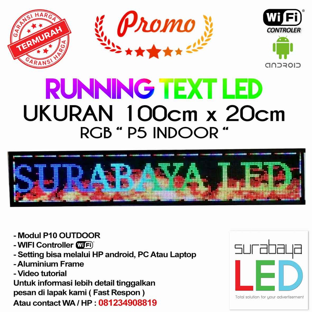 Jual Running Text LED P5 Indoor RGB Full colour ukuran 100cmx20cm ...