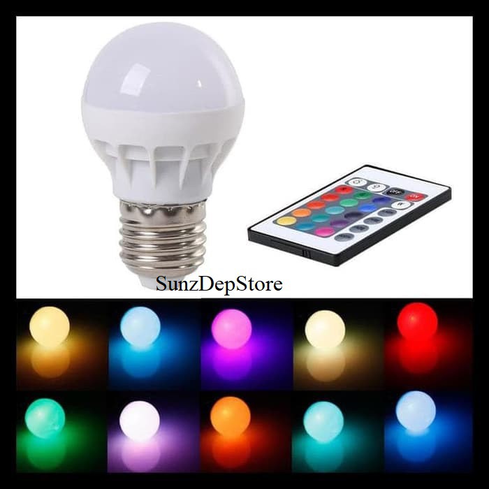 Lampu LED RGB 3W bohlam 3 watt bulb 3 w REMOTE CONTROL E27 16 WARNA R1 ...