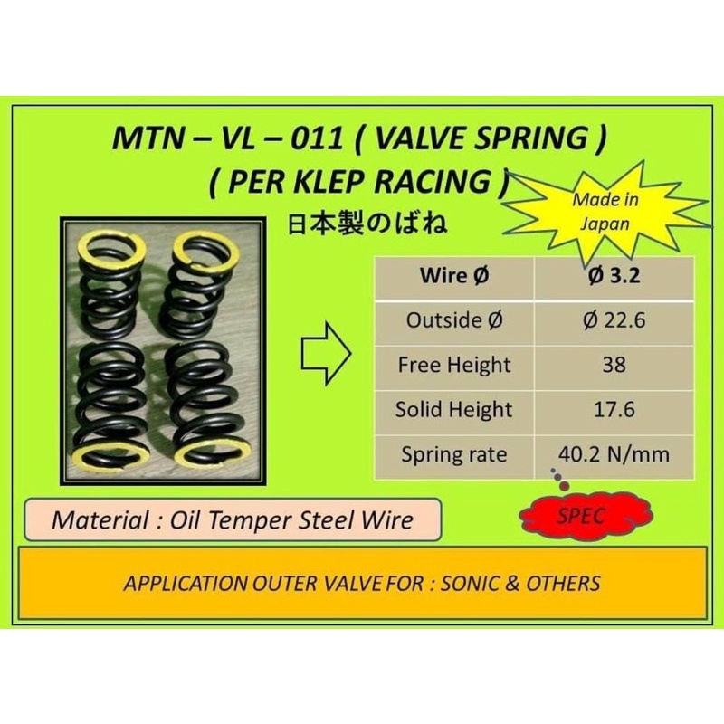 Jual PER KLEP MTN SPRING JAPAN FOR SONIC 150cc per klep racing | Shopee ... Jual PER KLEP MTN SPRING JAPAN FOR SONIC 150cc per klep racing | Shopee ...