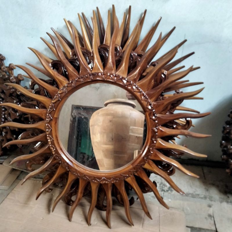 Jual CERMIN BULAT KAYU JATI CERMIN AESTHETIC CERMIN MINIMALIS CERMIN ...