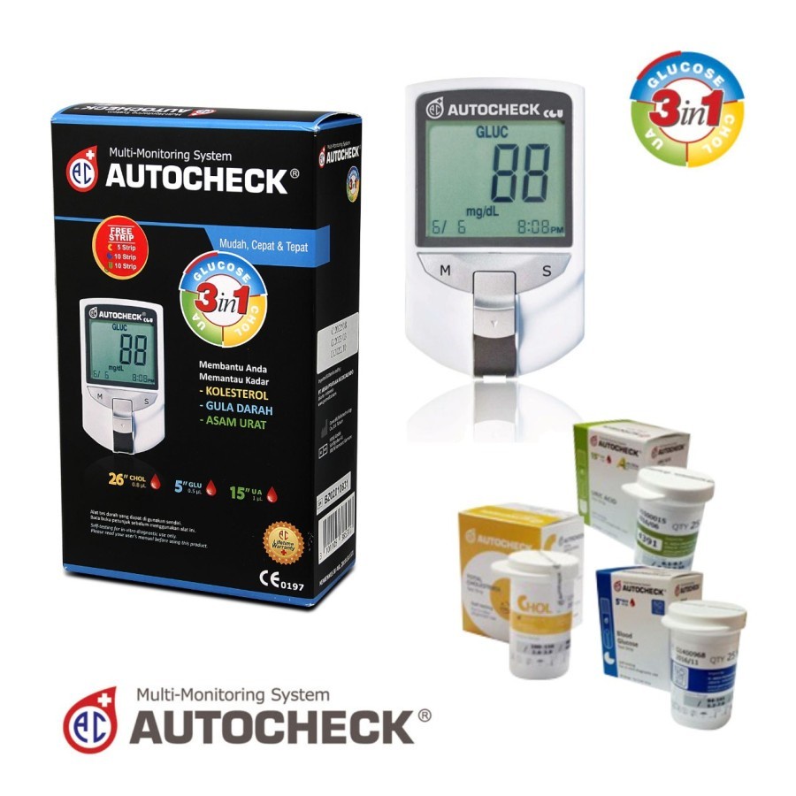 Jual Alat Cek Gula Darah Asam Urat Kolesterol Autocheck 3 in 1 OP ...