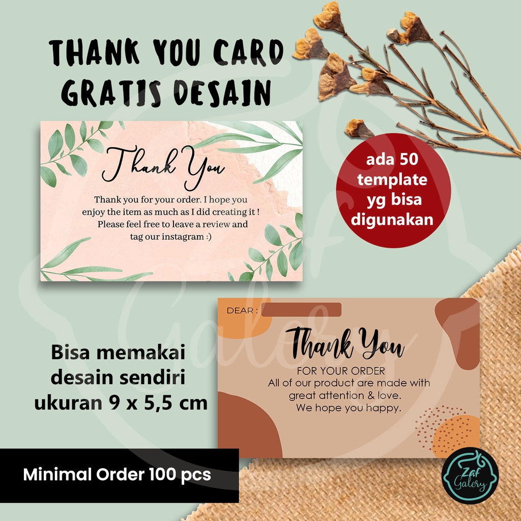 Jual THANK YOU CARD CUSTOM GRATIS DESAIN Indonesia|Shopee Indonesia