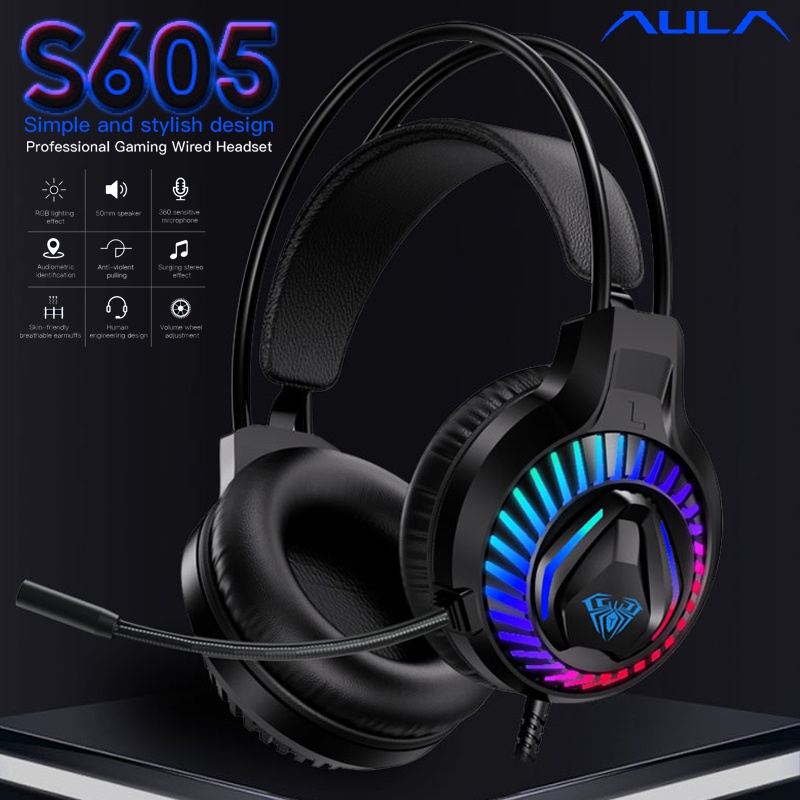 Jual Headset Gaming AULA S605 – RGB Backlight PC/Mobile Dengan Splitter ...