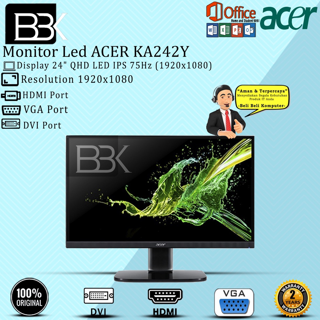 Jual Monitor Led ACER KA242Y 24" IPS 75Hz VGA HDMI FreeSync Vesa ...
