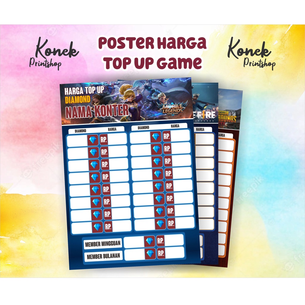 Jual Poster Top Up Game Poster Konter Daftar Harga Top Up Game | Shopee ...