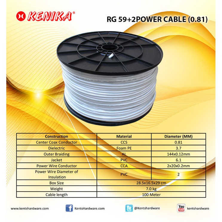Jual KABEL RG-59+2POWER KENIKA COAXIAL 0.81mm (100M) | Shopee Indonesia
