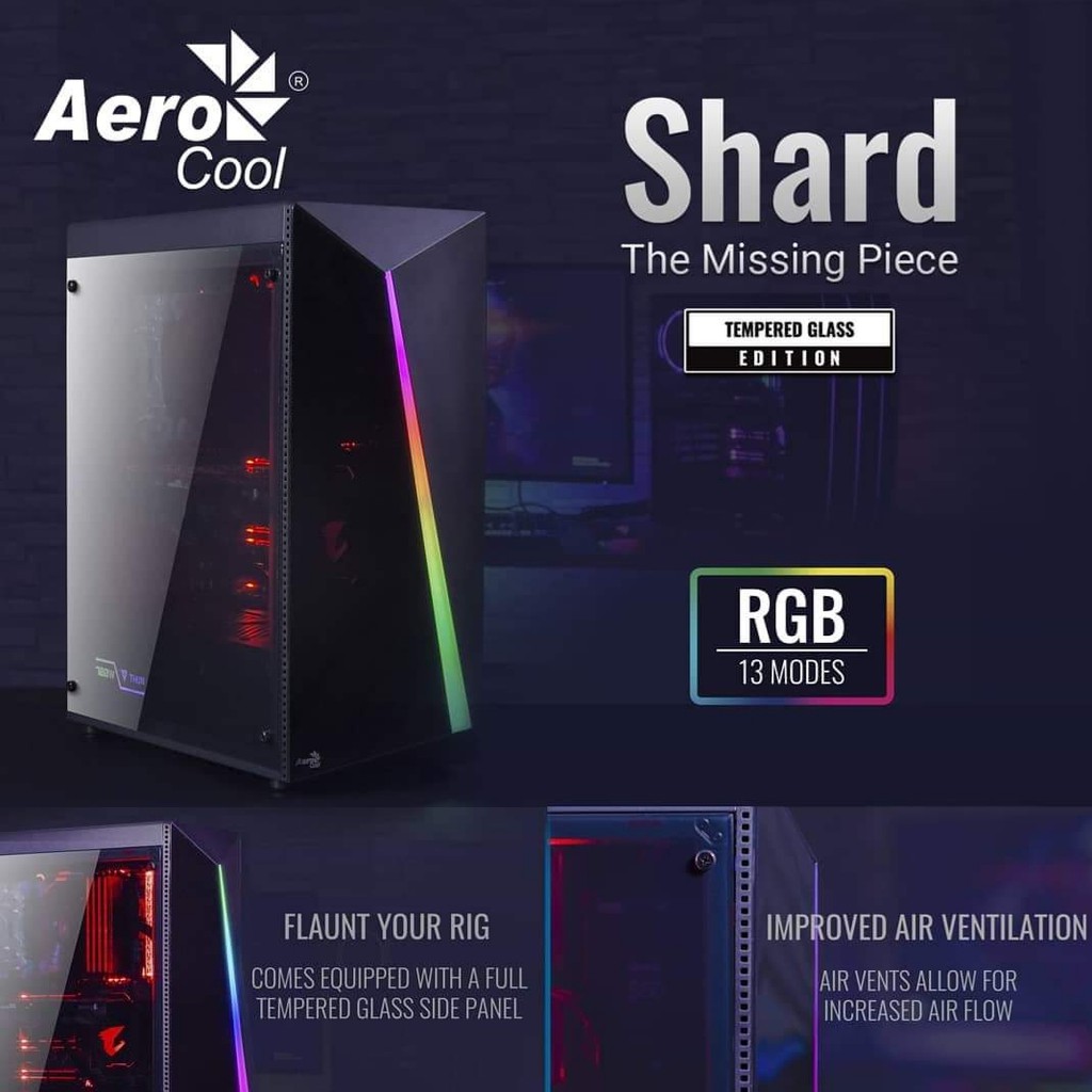 Jual Case Aerocool SHARD -RGB Gaming ATX Tempered Glass - 1 Fans 120mm ...