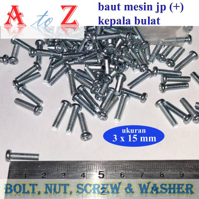 Jual Baut jp (+) 3x15mm/machine screw/skrup/sekrup jp (+) 3 x 15 mm (500pcs) | Shopee Indonesia
