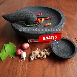 Jual ( 28 cm ) Cobek Layah Coet dan Ulekan Munthu Uleg Ulegan Batu Lava ...