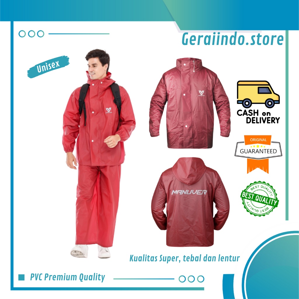 Jual Jas Hujan Premium Original Tebal Anti Sobek Manuver Merah Maroon ...