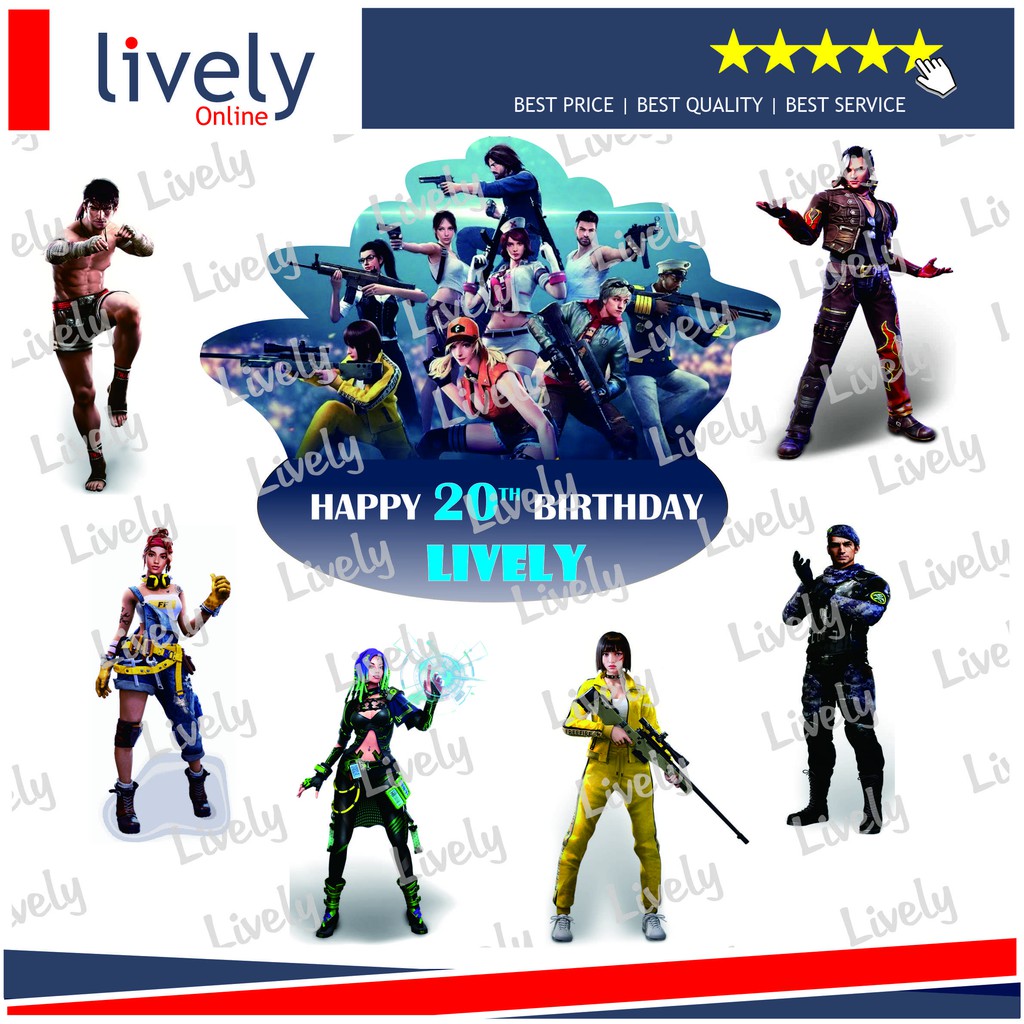 Jual CUSTOM NAMA CAKE TOPPER KARAKTER FREE FIRE 03 HIASAN KUE HBD HAPPY ...