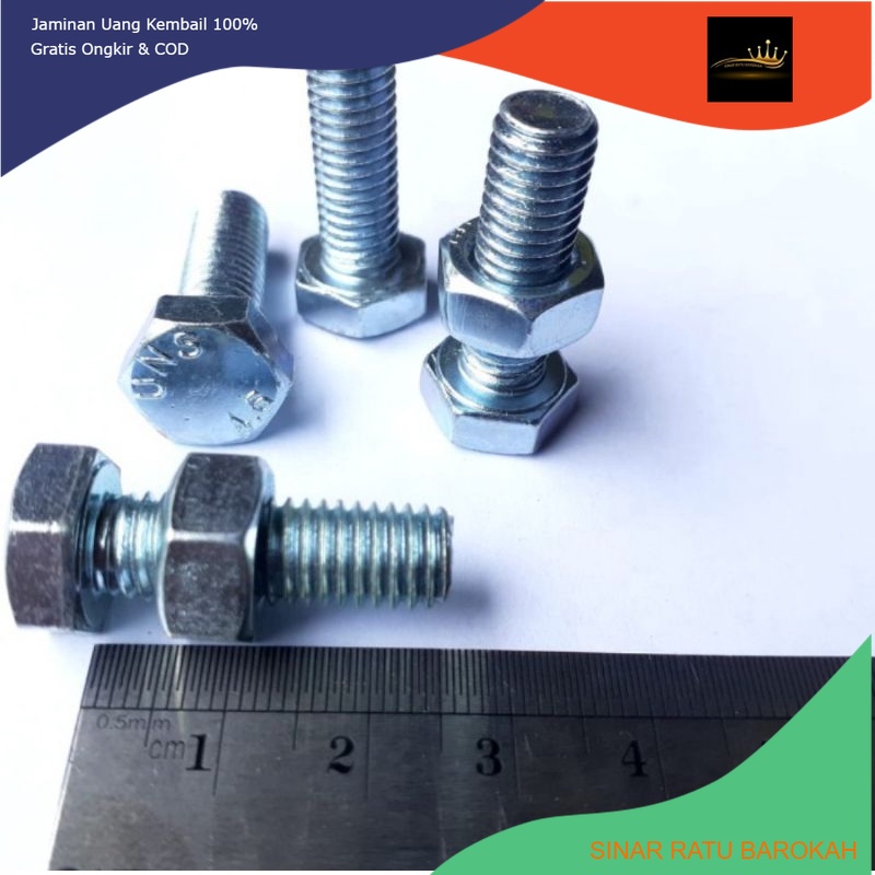 Jual BAUT MUR PUTIH M8 X 25 / BMP M8X25 / BAUT M8X25 PUTIH BMP M8 X 25 KUNCI 13 PANJANG 2,5CM 2 ...