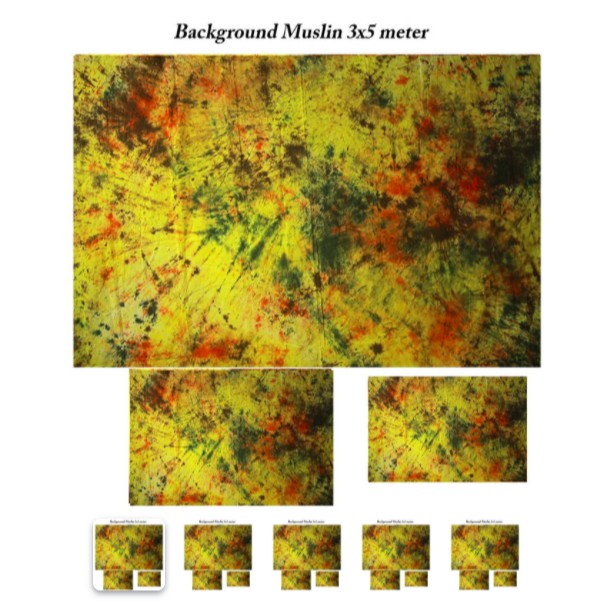 Jual Background Foto Muslin Corak dominan kuning hijau coklat 3x5m ...