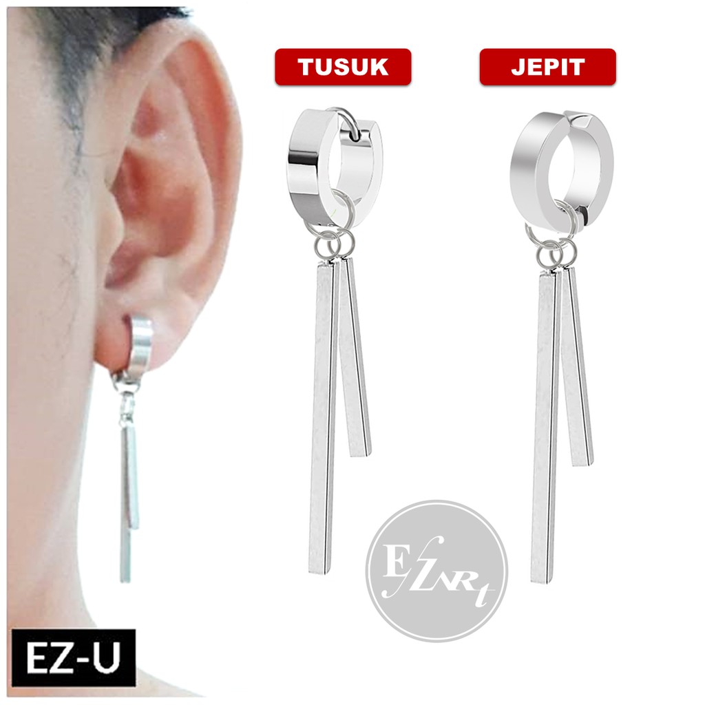 Jual 1Pc Model EZ-U Silver Anting Jepit Tusuk Variasi Bandul Gaya Punk ...