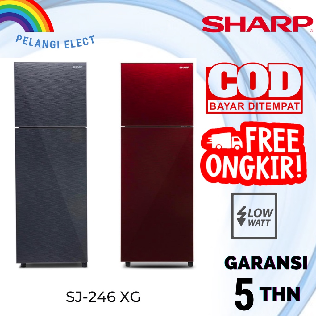 Jual Kulkas 2 Pintu Sharp SJ-246XG Glass Door No Frost Low Watt | Shopee Indonesia
