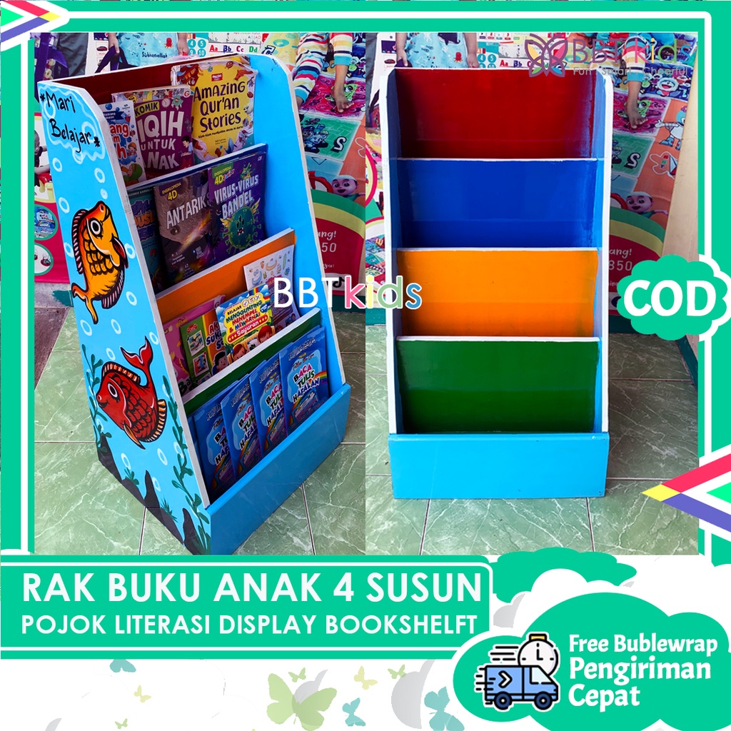 Jual RAK BUKU ANAK 4 SUSUN POJOK LITERASI DISPLAY BOOKSHELFT LEMARI ...