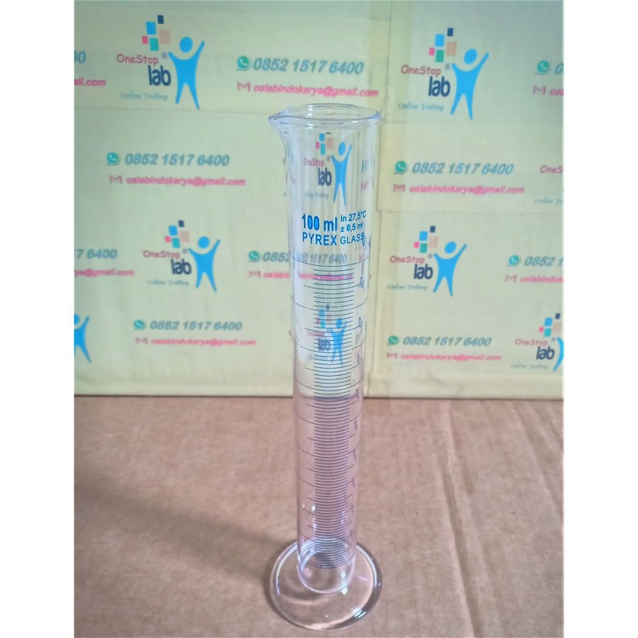 Jual Gelas ukur kaca 100 ML Measuring cylinder skala biru PYREX ...