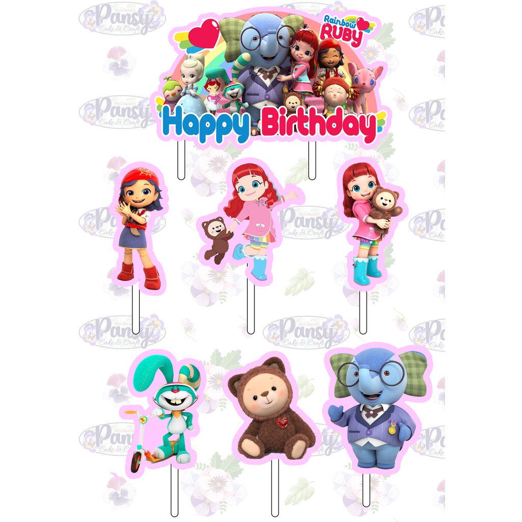 Jual Cake topper / cupcake topper Rainbow Ruby + banner BIRTHDAY ...