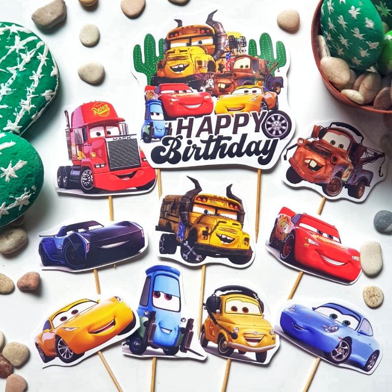Jual cake topper isi 10 hiasan kue ulang tahun motif Cars Mcqueen ...