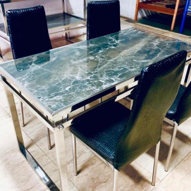 Jual Meja Makan Marmer 4 Kursi Rangka Stainless | Dining Table ...