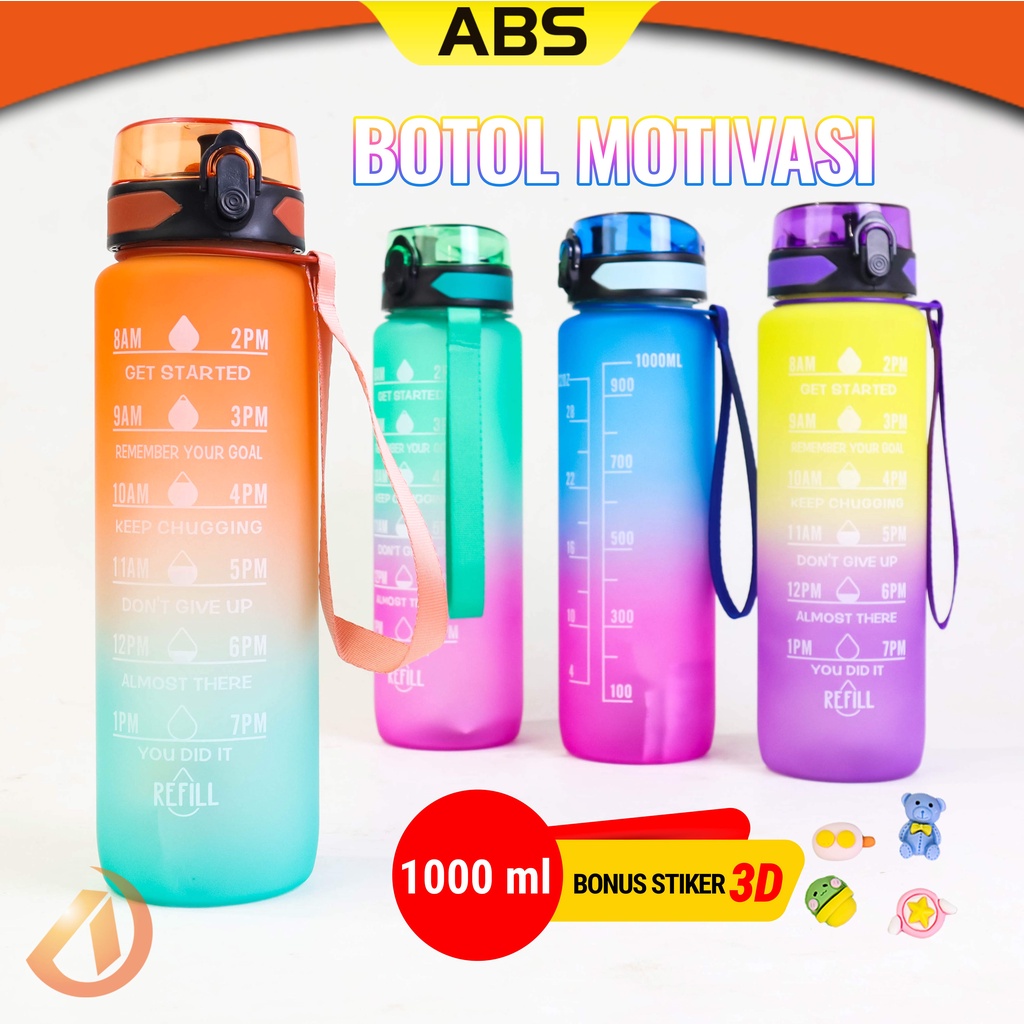Jual ABS Botol Minum Motivasi 1iter / botol minum viral / botol minum pelangi 1liter BPA FREE ...