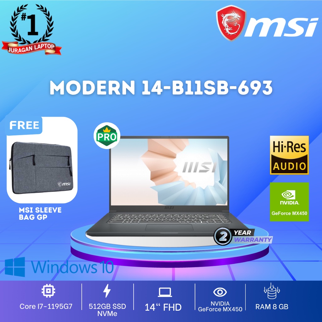 Jual LAPTOP MSI MODERN 14 B11SB-693 I7-1195G7 8GB 512GB MX450 14" FHD ...