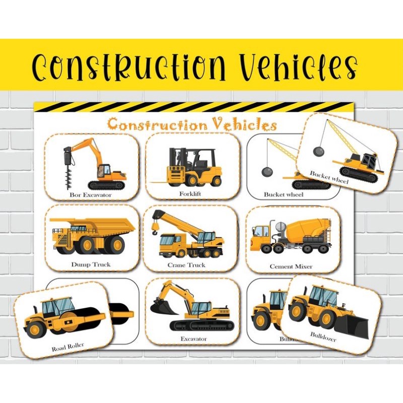 Jual Construction Vehicle Matching Card / Matching Game for kids ...