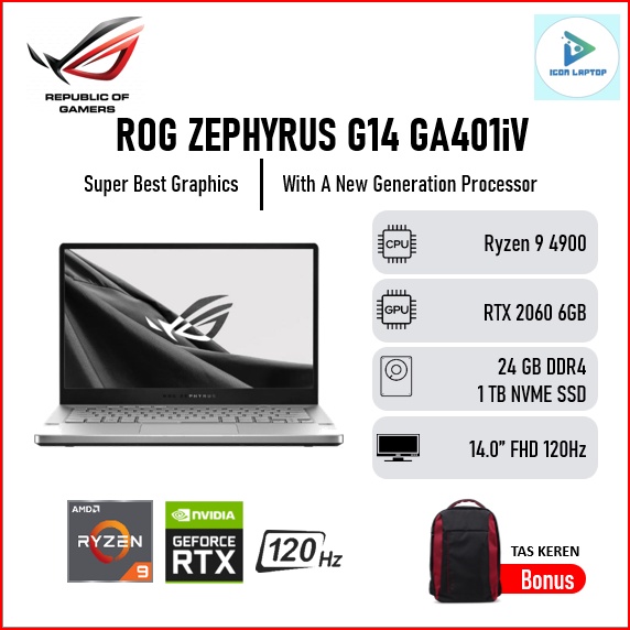 Jual Laptop Gaming ASUS ROG ZEPHYRUS G14 GA401iV ANIMATRIX Ryzen 9 4900 ...