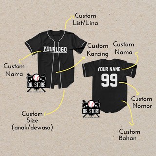 CUSTOM BAJU BASEBALL SATUAN BEBAS DESIGN FULL BORDIR DEPAN BELAKANG ...