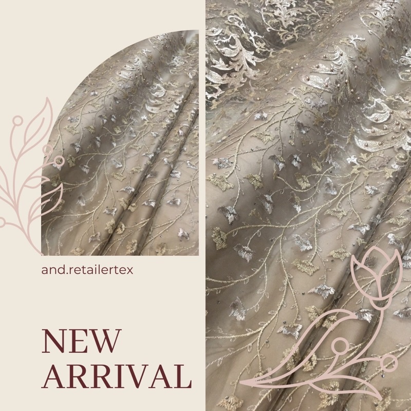 Jual Exclusive Kain Brokat Tulle Embroidery Stone Tile Bordir warna ...