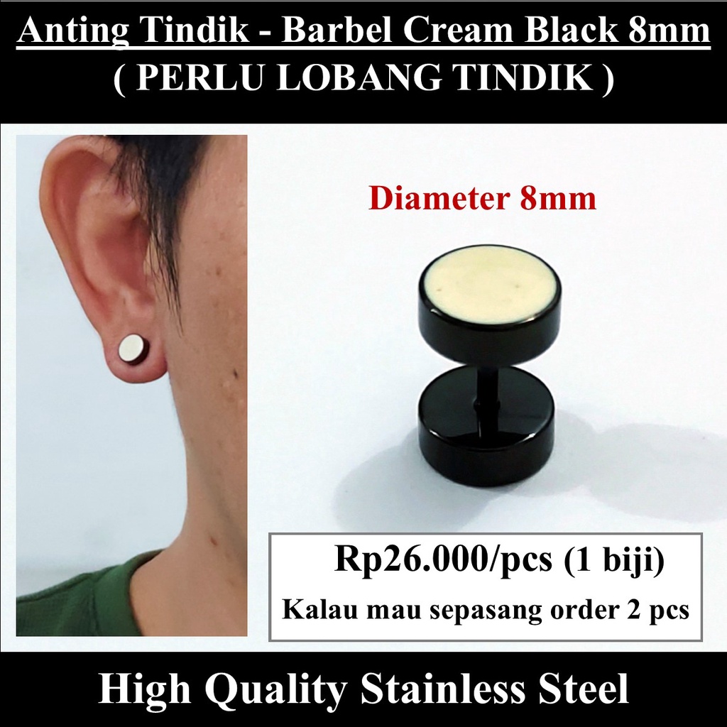 Jual Anting Tindik Cowok Pria - Barbel Cream Black 8mm | Shopee Indonesia