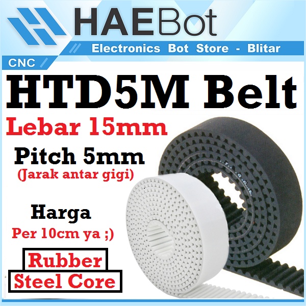 Jual [HAEBOT] HTD5M Timing Belt 15mm Rubber PU Steel Core W15 10cm Open Loop Hitam Putih Pitch ...