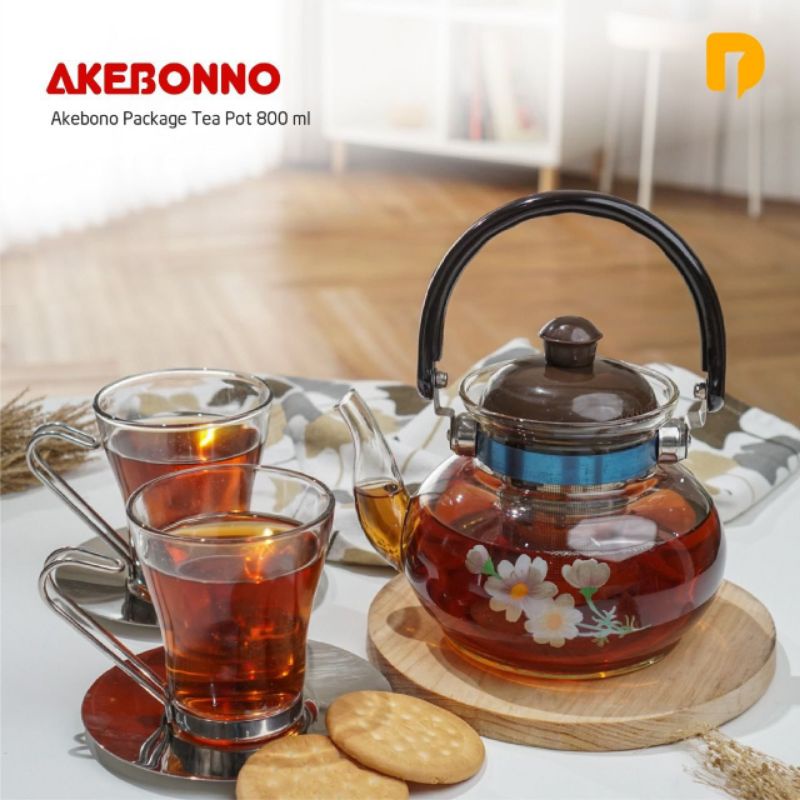 Jual Teko Kaca 800 ml Akebonno Package Tea Pot N Glass Mug Set | Shopee ...