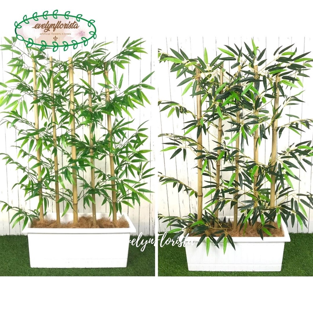 Jual Pohon Hias Daun Bambu Latex Artificial Pot Putih Persegi Motif ...