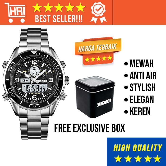 JAM TANGAN RANTAI ANALOG STAINLESS STEEL PRIA MODERN KUAT WATERPROOF ...
