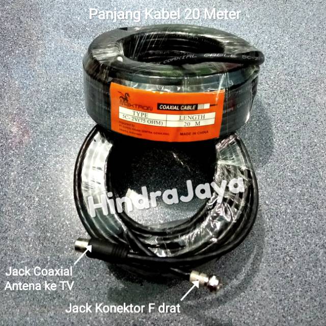 Jual Kabel Antena Hitam + Jack Male dan Konektor Jack F drat Panjang 20 Meter | Shopee Indonesia