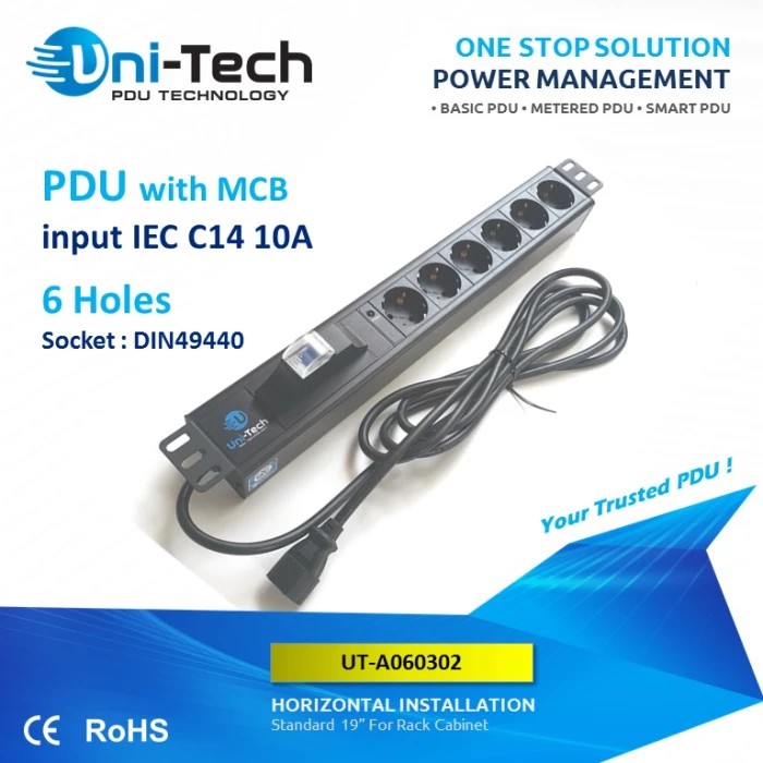 Jual POWER DISTRIBUTION UNIT - PDU 6 Holes DIN4040 with MCB, Input C14 ...
