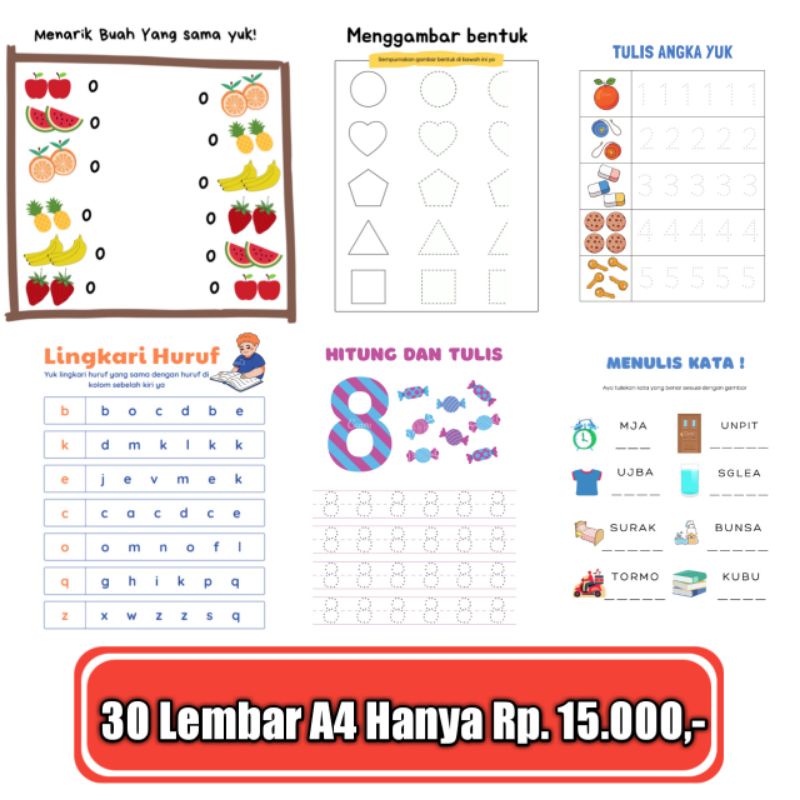 Jual WORKSHEET ANAK BUKU BELAJAR LEMBARAN ANAK PAUD TK MENULIS HURUF ...