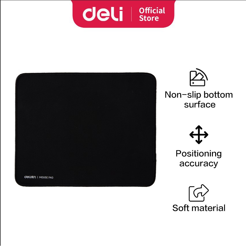 Jual Deli Mouse Pad / Tatakan Mouse Polos 25 x 20 cm Warna Hitam Anti ...