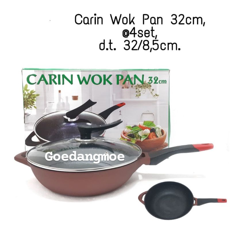 Jual CARIN Wok pan marble 32cm tutup kaca Wajan carin Marble Premium 32cm | Shopee Indonesia