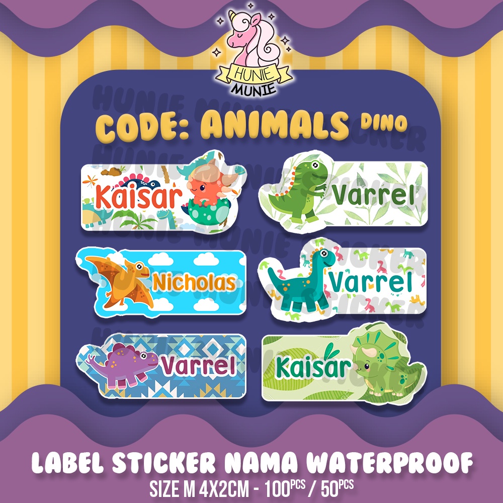 Jual Sticker Label Nama Custom - Cute Dinosaur Dinosaurs Dino ...