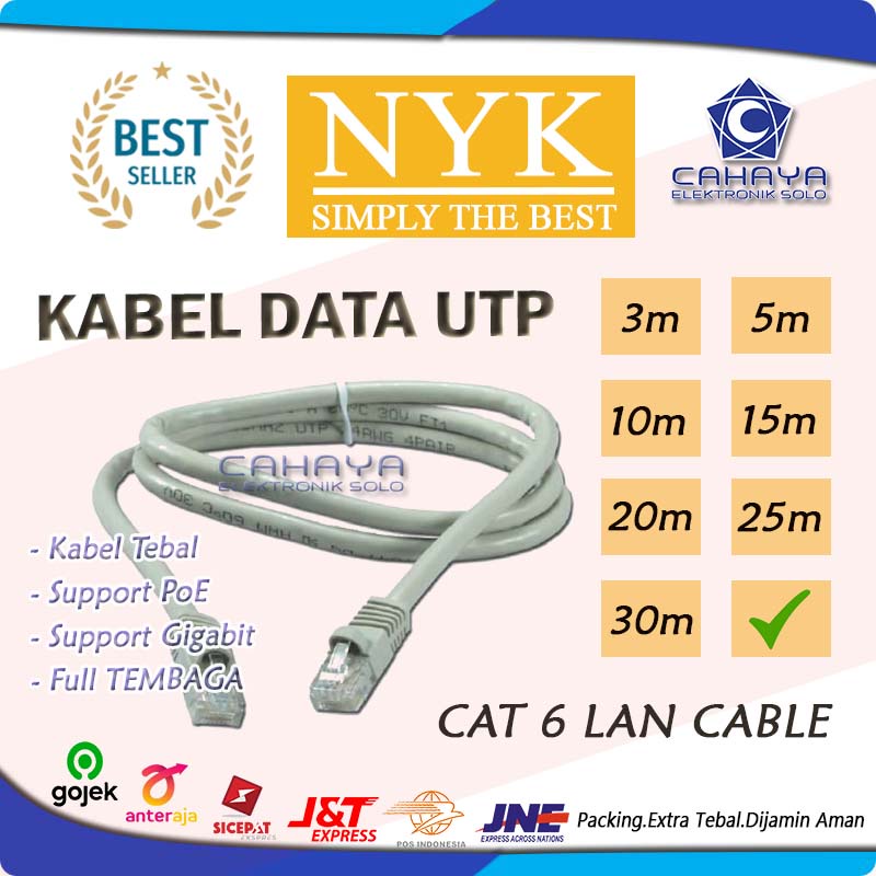 Jual Kabel Lan Cat6 Siap Pakai NYK Kabel Lan UTP Cat 6 3m 5m 10m 15m 20m 25m 30m Modem Router ...