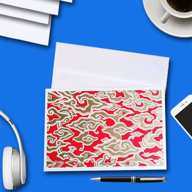 Jual Blank Greeting Card Eid Fitri Handmade Megamendung Pattern Batik ...
