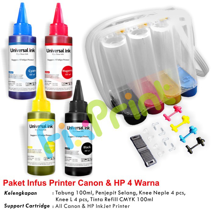 Jual Paket Tabung Infus + Tinta CISS Modif 100ml Dye Base CMYK Refill ...
