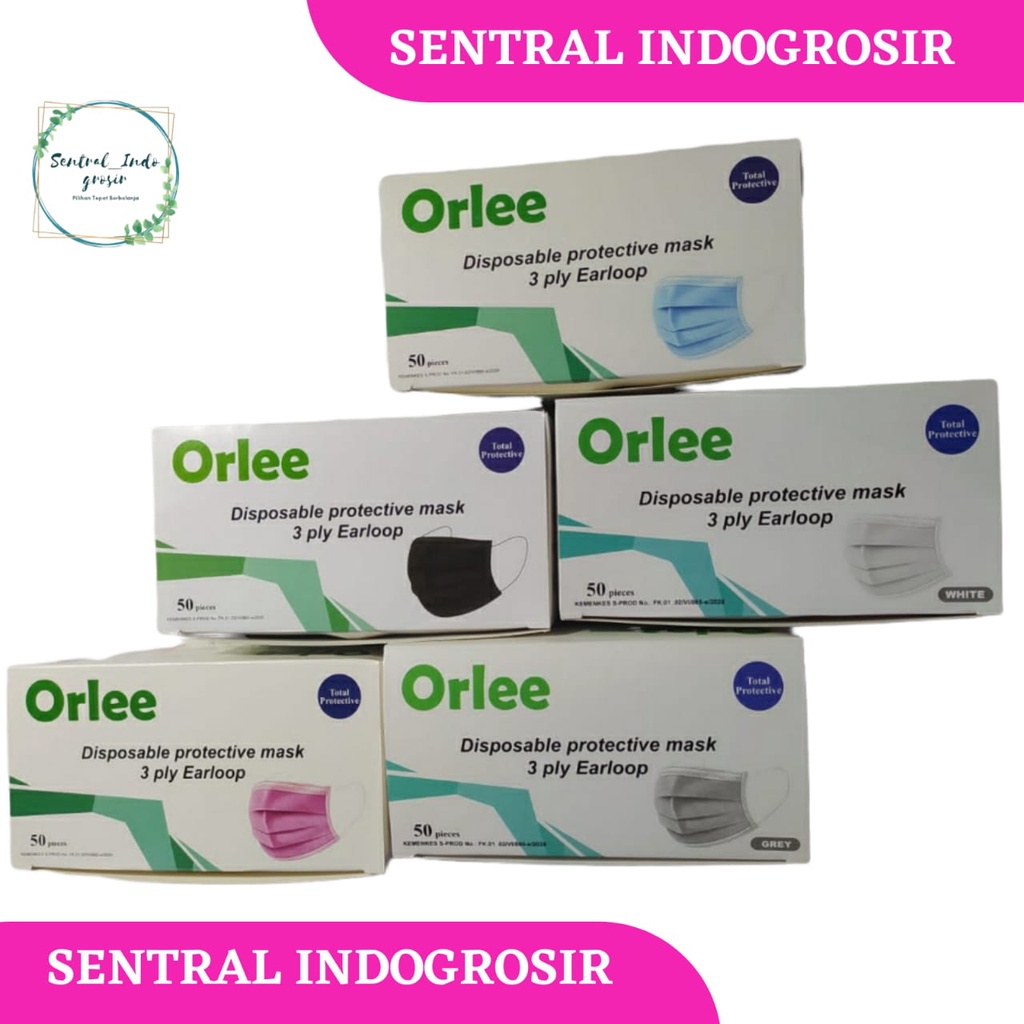 Jual ORLEE Masker Disposable 3ply ( 1Box 50 Pcs) | Shopee Indonesia