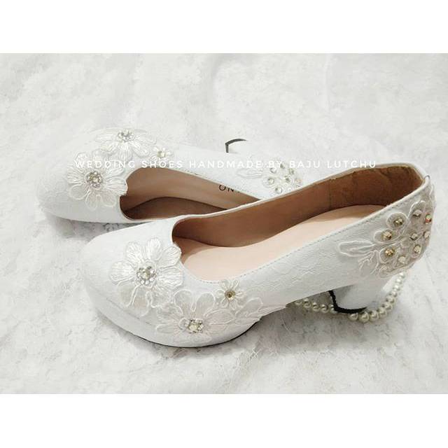 Sepatu wedding putih brukat pengantin bunga mawar | Shopee Indonesia