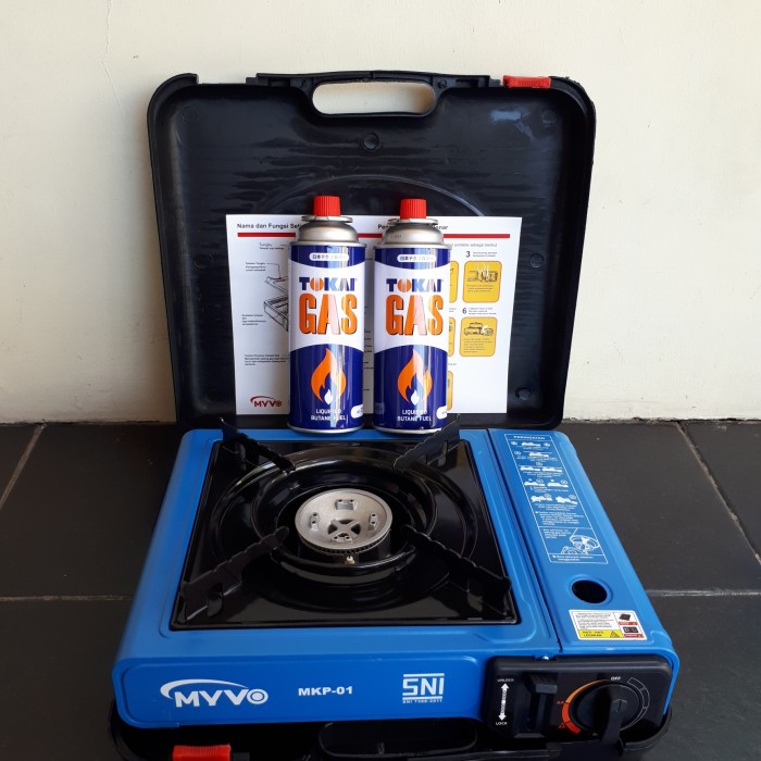 Jual Kompor Portable Mini 2in1 MYVO Paket 2 Botol Tokai Gas - Biru ...