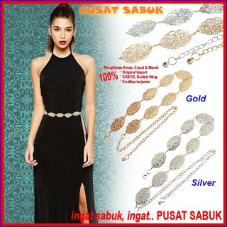 Jual Sabuk Elastis Wanita Fashion Gesper Cewek Ikat Pinggang Belt Gold Daun Emas Stretch Pita ...