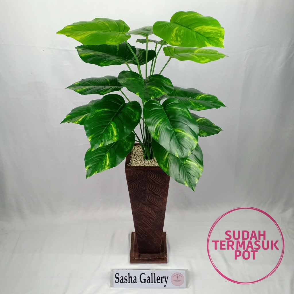 Jual BUNGA SUDUT MONSTERA ARTIFICIAL JUMBO 18 CABANG POT KAYU ...