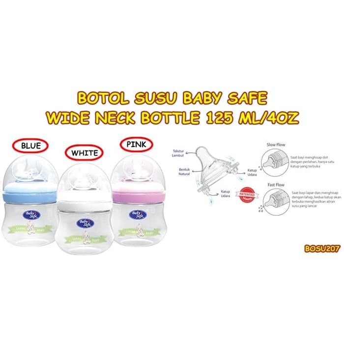 Jual luckybs BOTOL SUSU BABY SAFE WIDE NECK BOTTLE 125ML ISI 1 WN001 ...